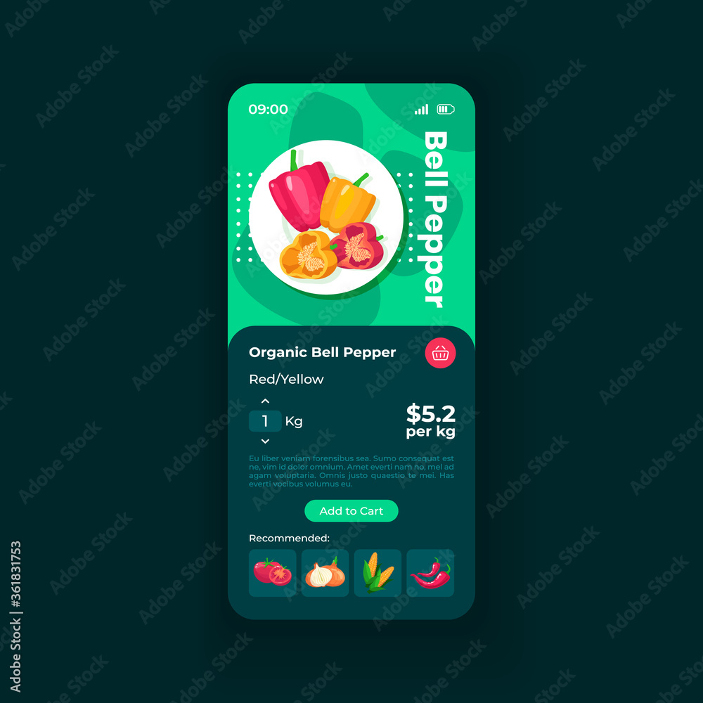 Online market smartphone interface vector template. Eco product adding ...