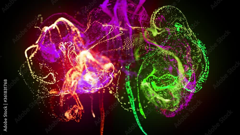 Fluorescent ink change color. Injection of glow ink in water on black ...