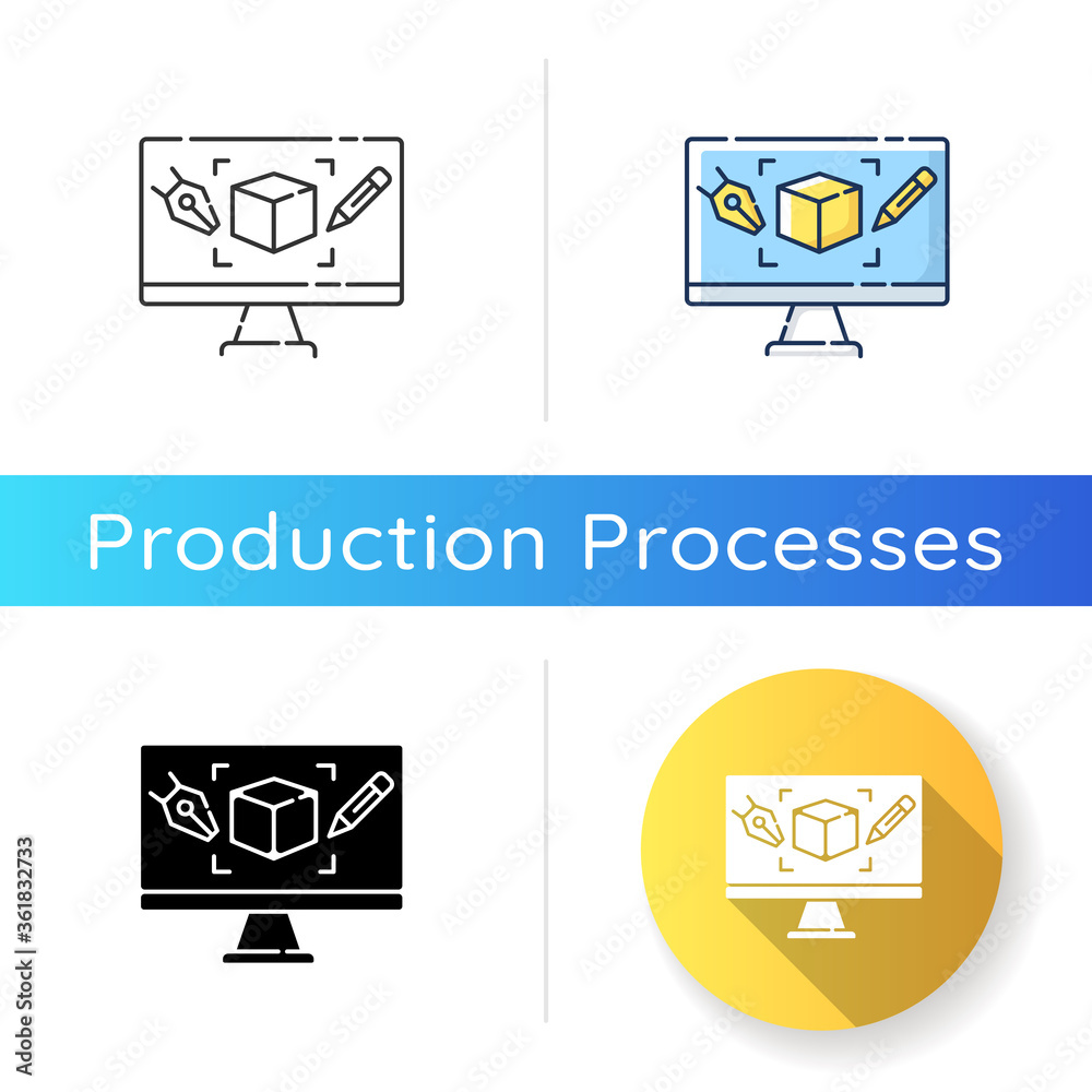 Computer aided design icon. Linear black and RGB color styles. Graphic ...