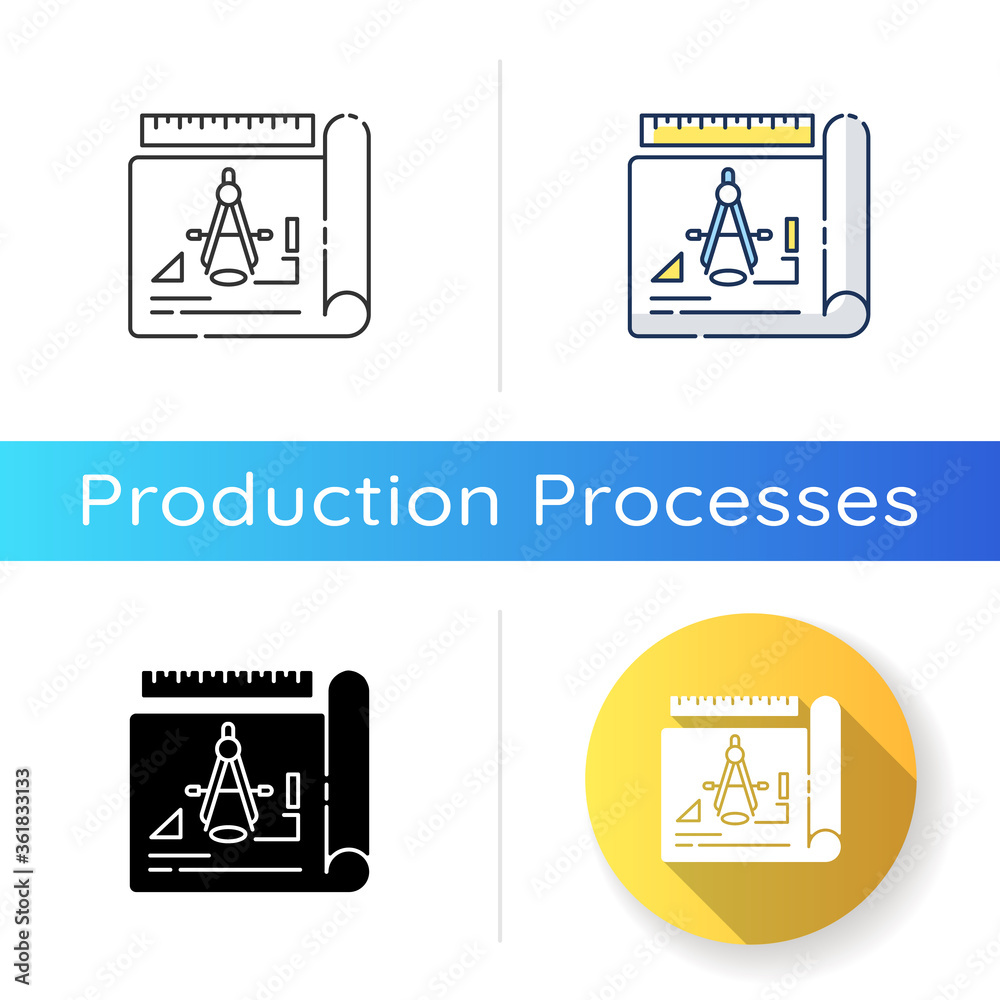 Drafting icon. Linear black and RGB color styles. Architectural ...