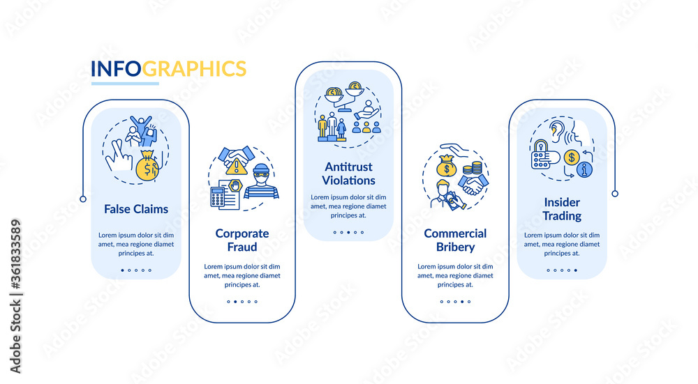 Organizational crimes vector infographic template. Corporate crime and ...