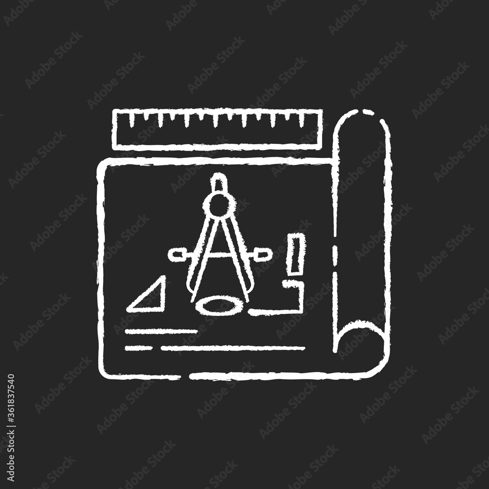 Drafting chalk white icon on black background. Architectural planning ...