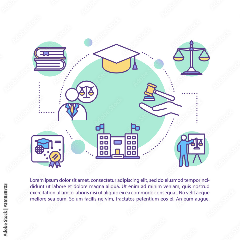 Law school concept icon with text. PPT page vector template. Bachelor ...