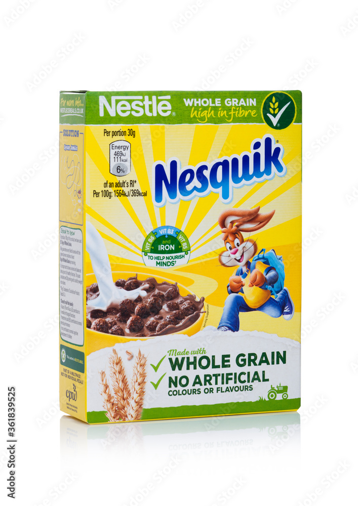 LONDON, UK - JANUARY 10, 2018: Pack of Nesquik whole grain ceral for ...