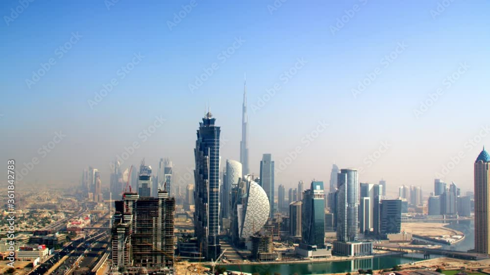 Aerial side shot of JW Marriott Marquis peeking in the world tallest ...