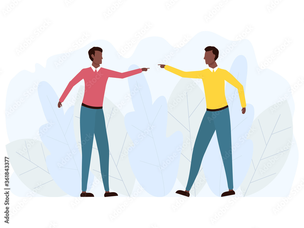 Aggressive people yell at each other. Two angry men with arguing ...