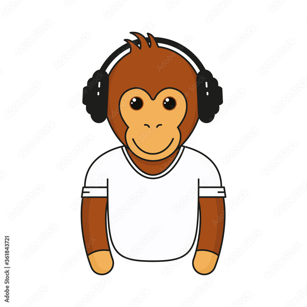Cartoon Monkey With Headphones
