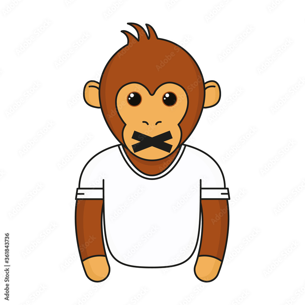 Cute monkey with closed mouth. Cartoon fashionable monkey wear in white ...