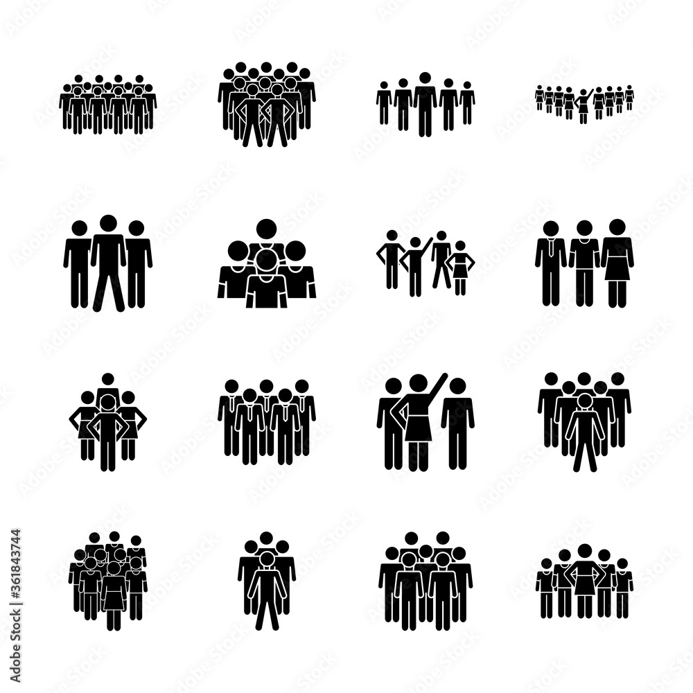 pictogram crowd and people icon set, silhouette style Stock Vector ...