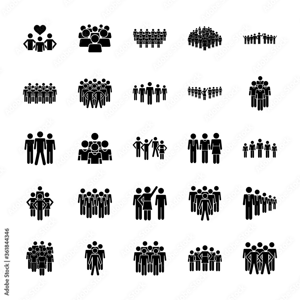 pictogram groups of people icon set, silhouette style Stock Vector ...