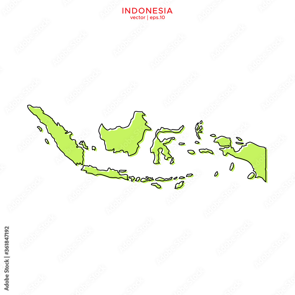 Green Map of Indonesia with Black Outline Vector Design Template ...