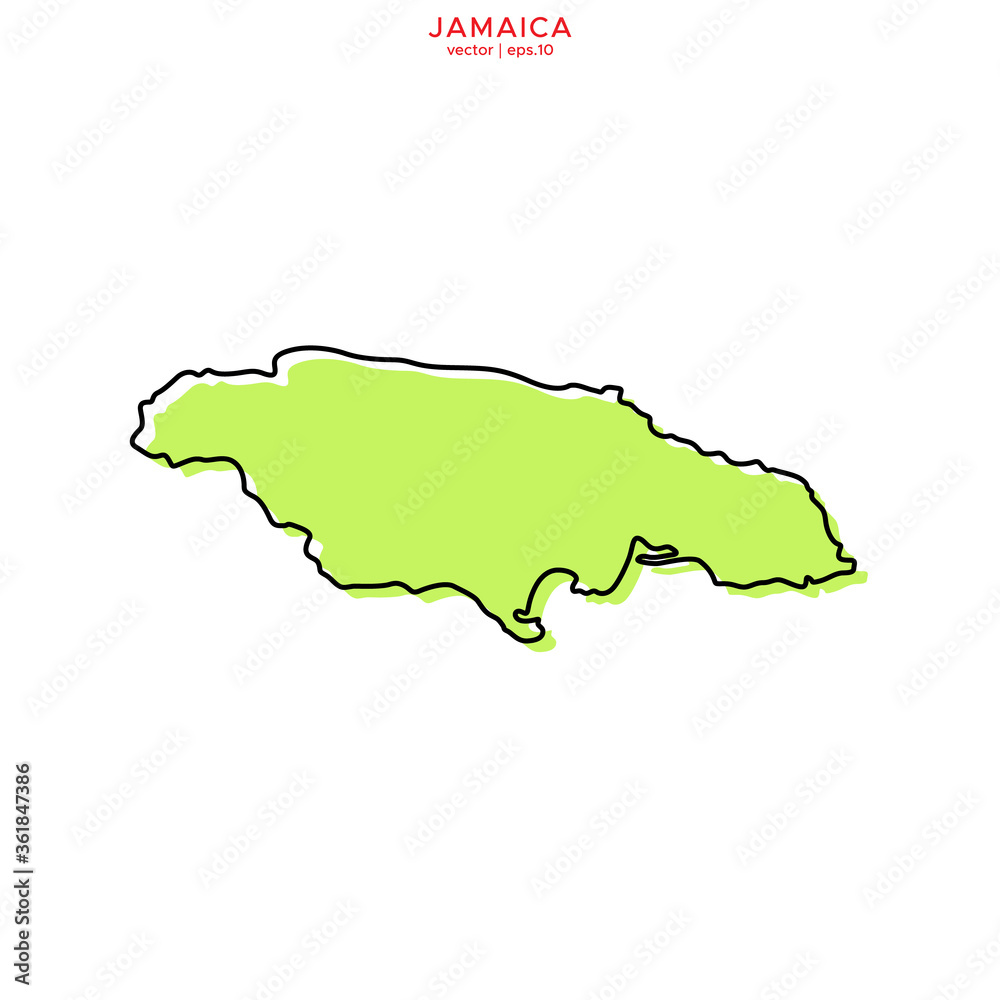 Green Map of Jamaica with Outline Vector Design Template. Editable ...