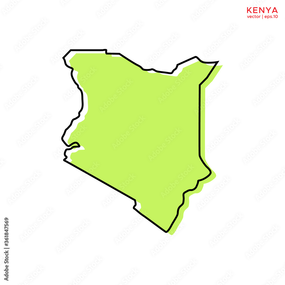 Green Map of Kenya with Black Outline Vector Design Template. Editable ...