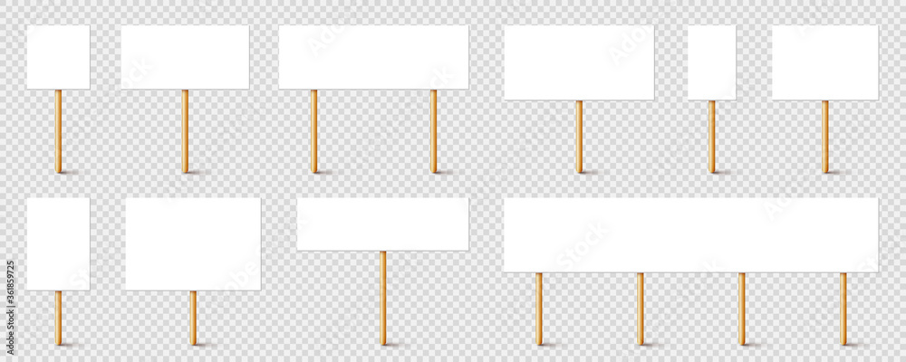 Blank protest sign with wooden holder. Realistic vector demonstration ...