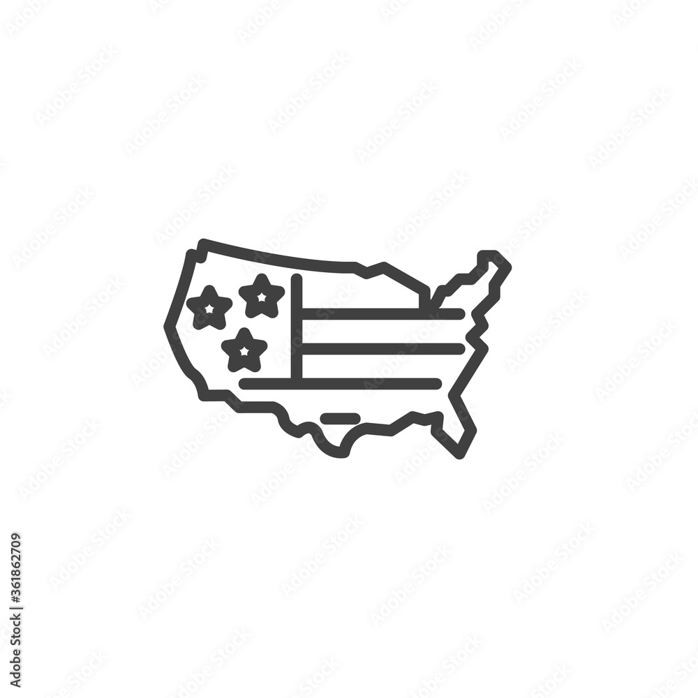 American flag map line icon. linear style sign for mobile concept and ...