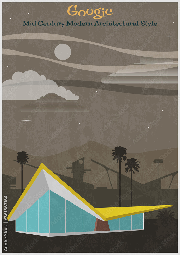 Googie Architecture 1950s Mid Century Modern Posters Style, Retro ...