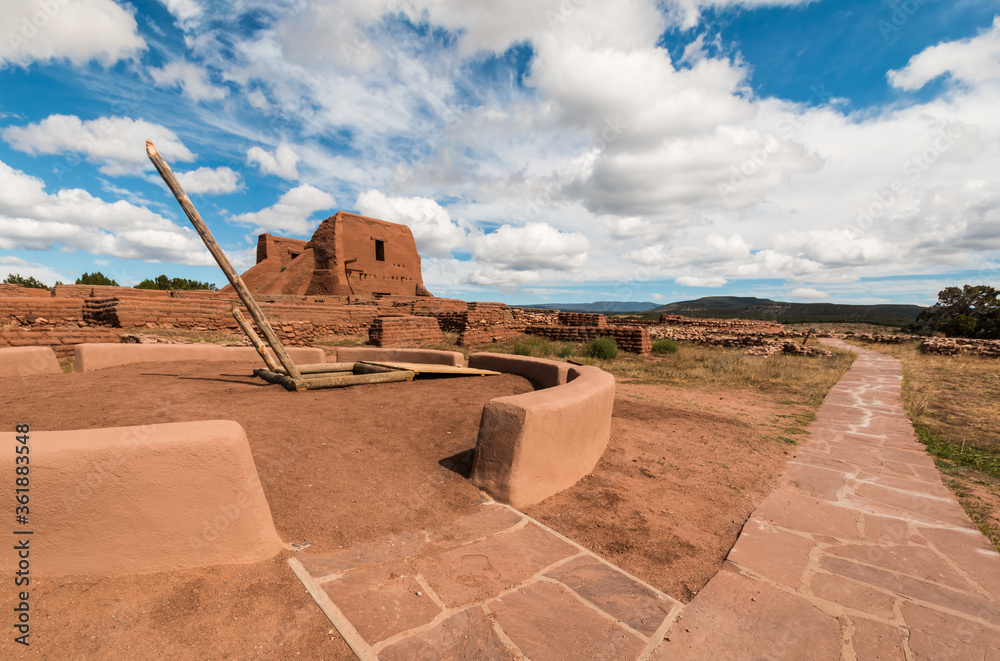 Native American Kiva With The Remains of The Spanish Mission Nuestra ...