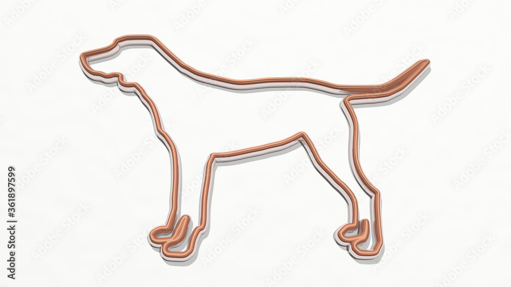dog from a perspective on the wall. A thick sculpture made of metallic ...