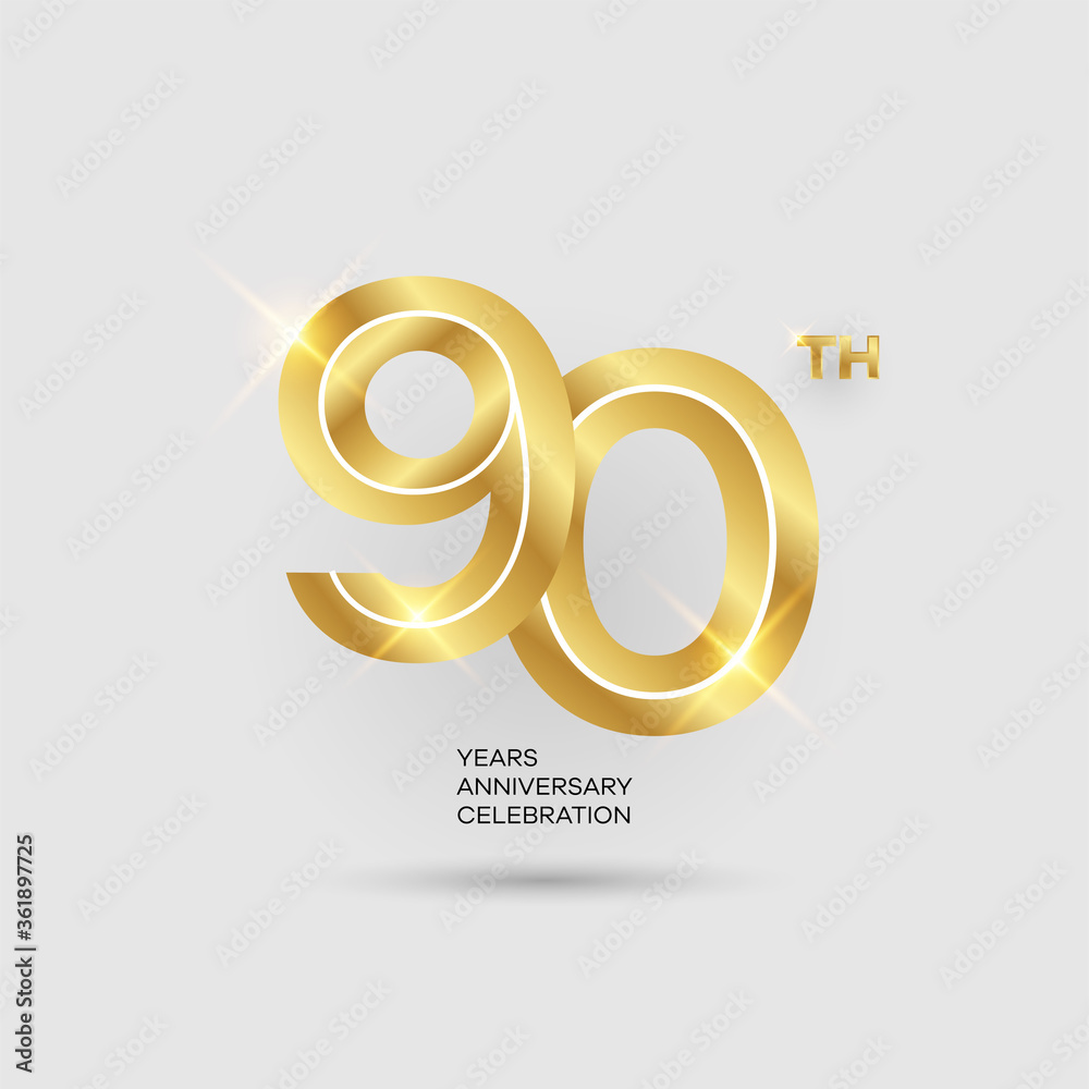 90th 3D gold anniversary logo isolated on elegant background, vector ...