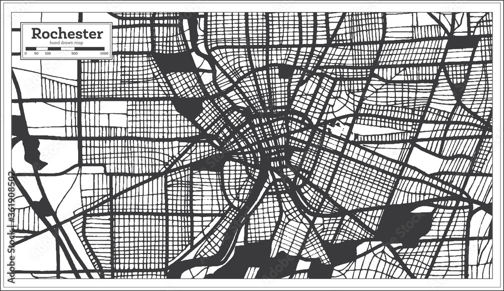 Rochester USA City Map in Black and White Color in Retro Style. Outline ...