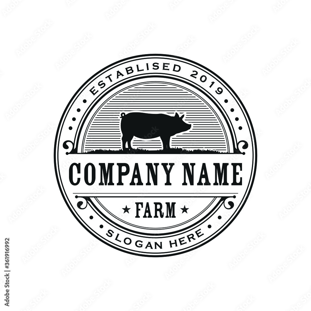 Retro Vintage pig farm logo design template. pig farm logo design Stock ...