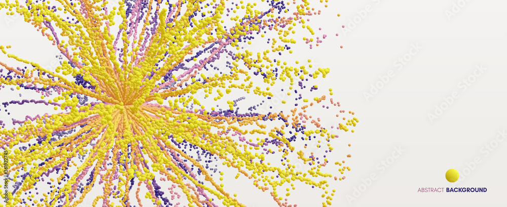 Point explode. Array with dynamic emitted particles. 3d technology ...