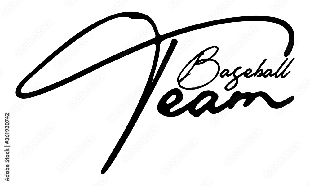 Baseball Team Handwritten Font Calligraphy Black Color Text on White ...