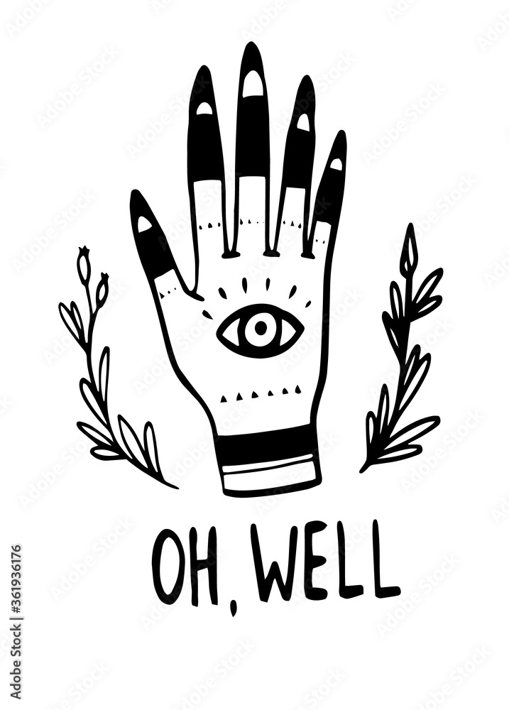 Witch hand. Doodle illustration. Vector logo hand drawing. Esoteric ...