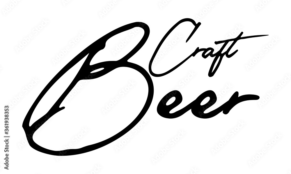 Craft Beer Handwritten Font Calligraphy Black Color Text on White ...