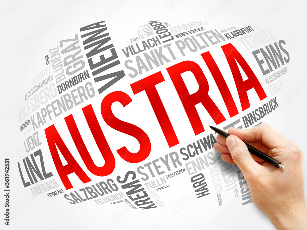 List of cities and towns in AUSTRIA word cloud, concept background ...