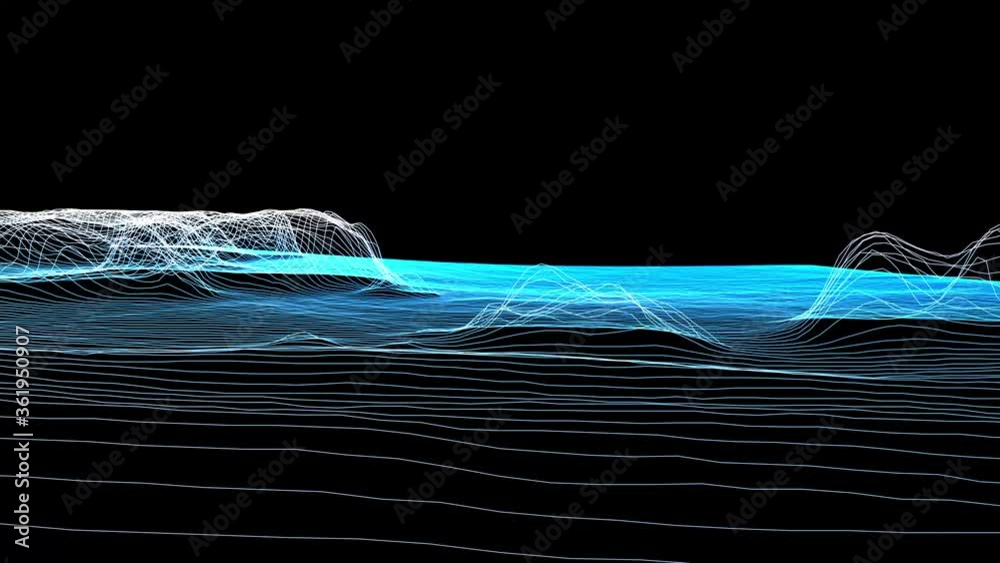 Water waves landscape rendering, 3D modulation. Wave of particles ...