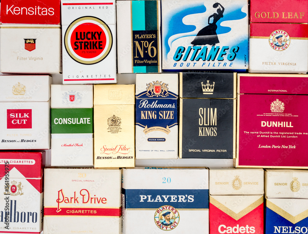 London, England - May 20, 2016: Packets of Various Old Cigarette Boxes ...