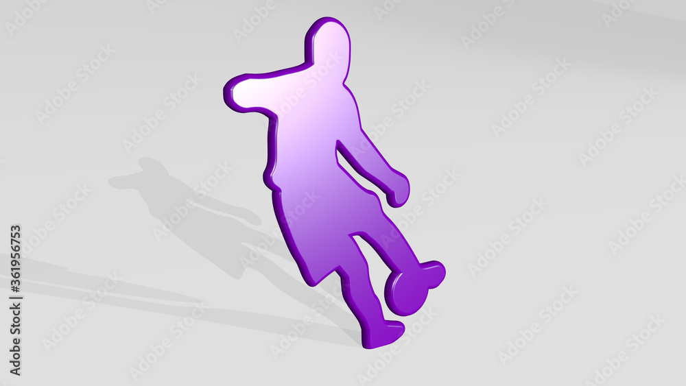 man playing football stand with shadow. 3D illustration of metallic ...