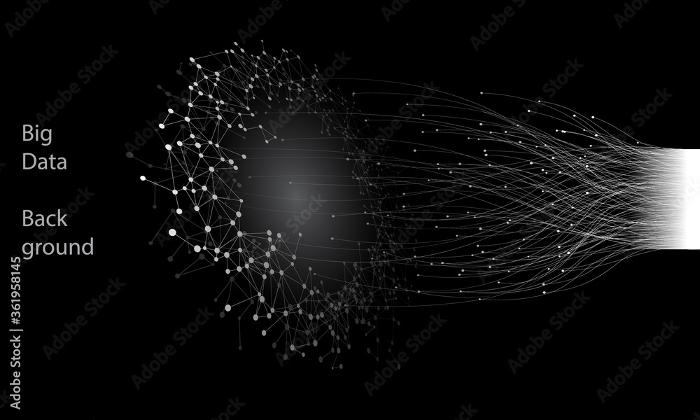 big data connection concept. black and white abstract tech background ...