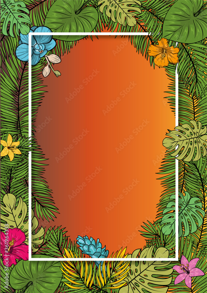 tropical frame with flowers,cartoon tropical flowers,tropical frame ...