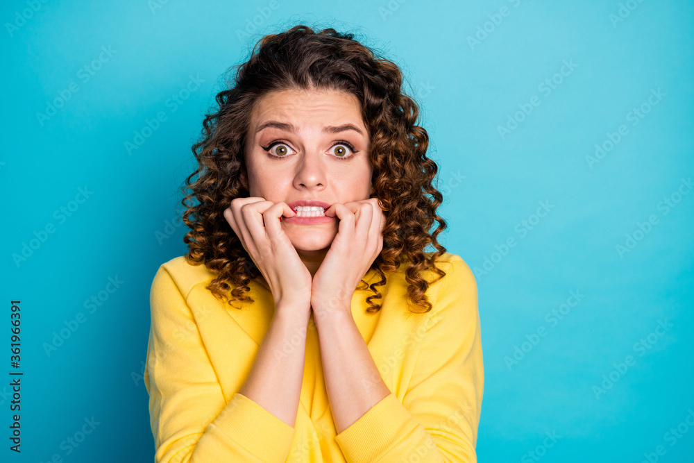 Close-up portrait of her she nice-looking attractive confused terrified ...