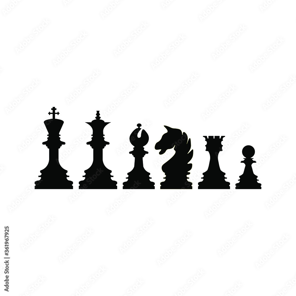 Chess piece icons. Board game. Black set vector illustration. Stock ...