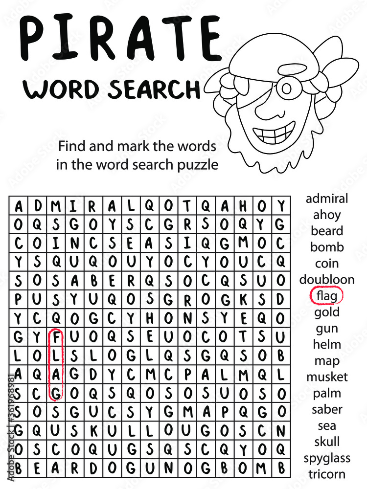 Pirate word search puzzle for kids stock vector illustration. Find all ...