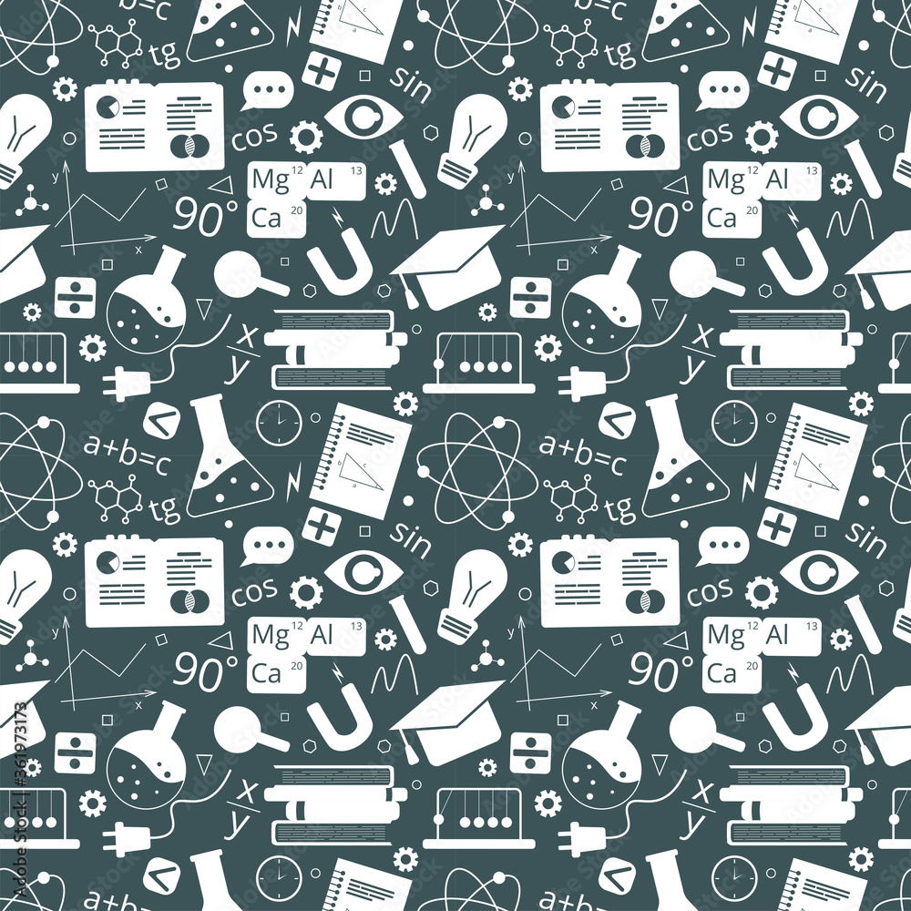 Education seamless background. Back to school seamless pattern. Physics ...