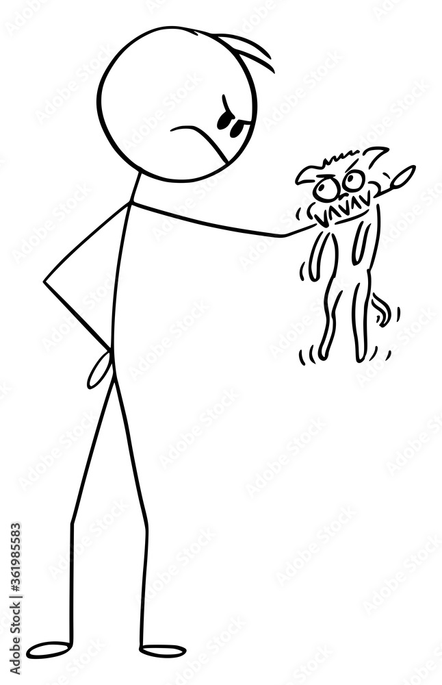 Vector cartoon stick figure drawing conceptual illustration of angry ...