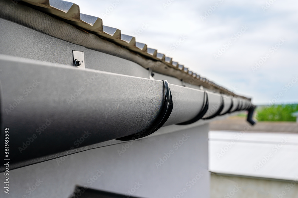 . Gutter system for a metal roof. Holder gutter drainage system on the ...
