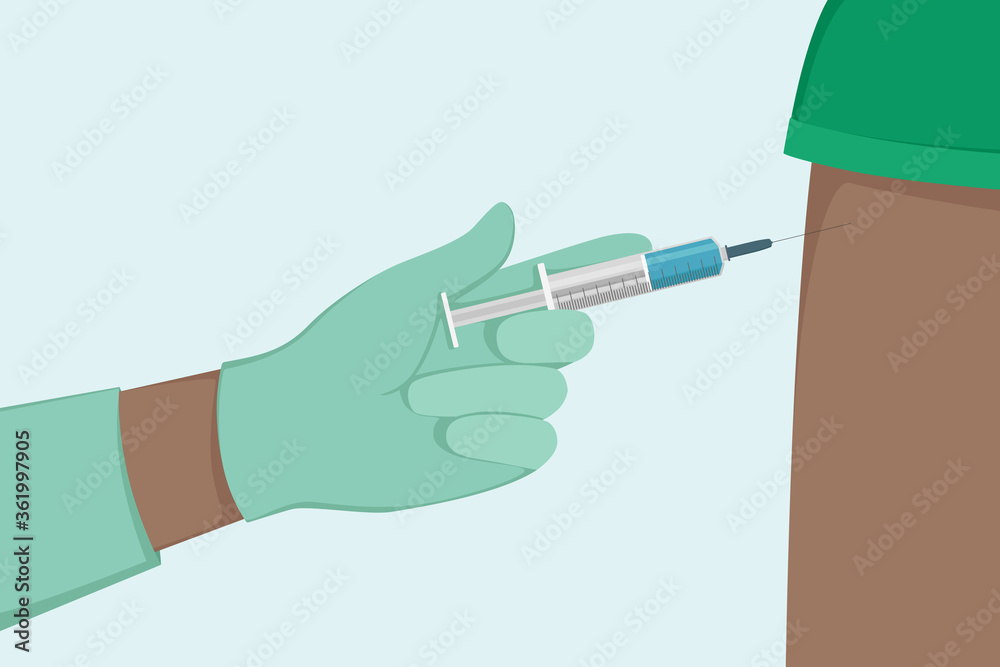 African doctor administer vaccine. Cartoon style. Vector illustration ...