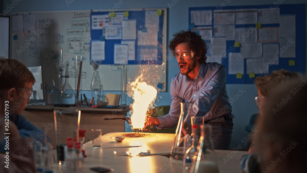 School Chemistry Classroom: Engrossed Children Watch How Enthusiastic ...