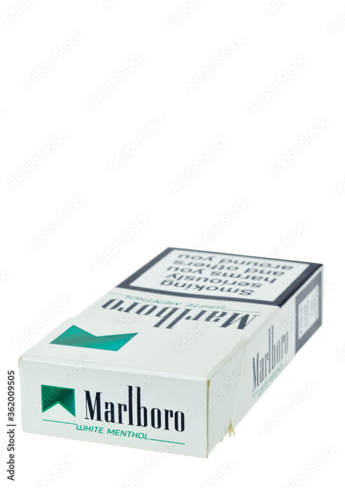 London, England - January 09, 2013: Packet of 20 Marlboro White Menthol ...