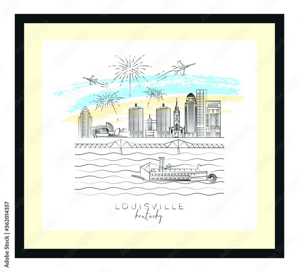 Louisville poster minimal linear vector illustration and typography ...