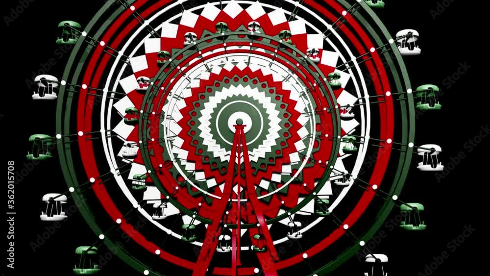 3D Ferris wheel rotate seamless loop on black background and alpha ...