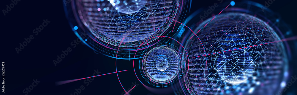 High tech technology, global digital digital network. 3D illustration ...