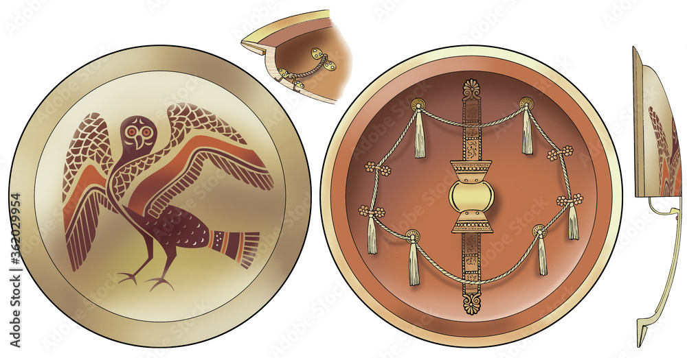 Oplon, Greek shield of the hoplite made of wood and externally covered ...