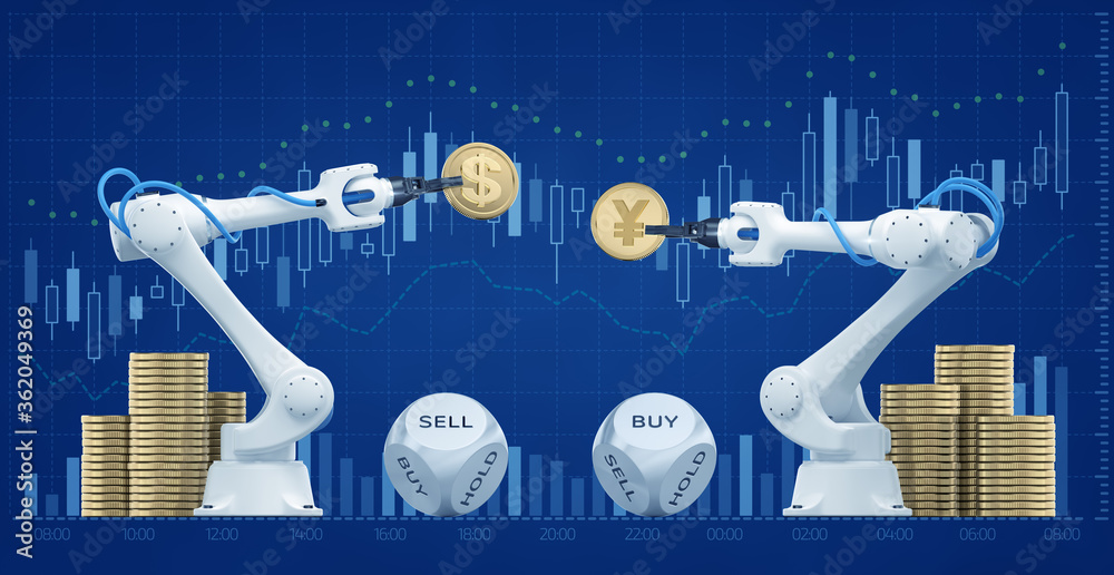 Trading Robots of an Automated Trading System. Two industrial robotic ...