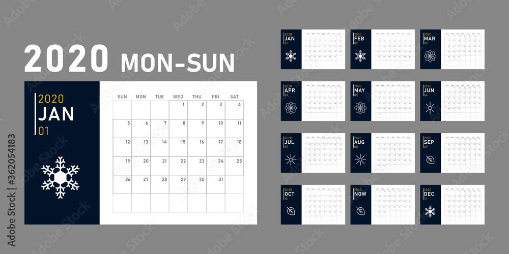 2020 calendar template. Minimalist daily planner. Corporate and ...